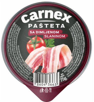 PASTETA SA DIMLJENOM SLANINOM CARNEX 75G
PASTETA SA DIMLJENOM SLANINOM CARNEX 75G