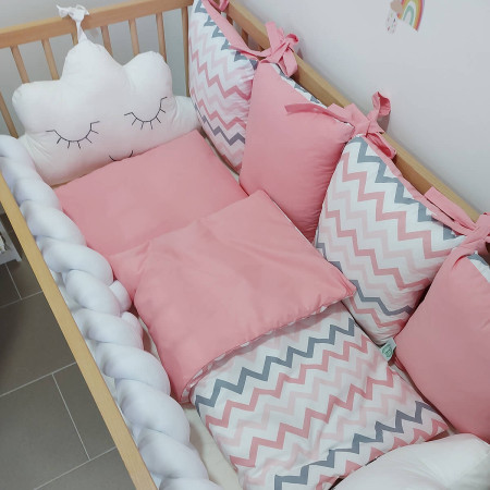 Ogradica za krevetac jastučići sa posteljinom roze cik cak ( TNC_14HAT8_3213939 )
