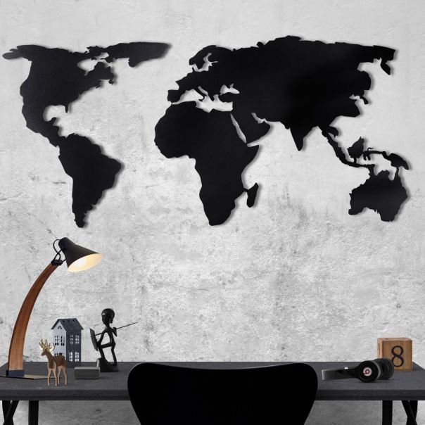 WALLXPERT Zidna dekoracija World map silhouette XL black