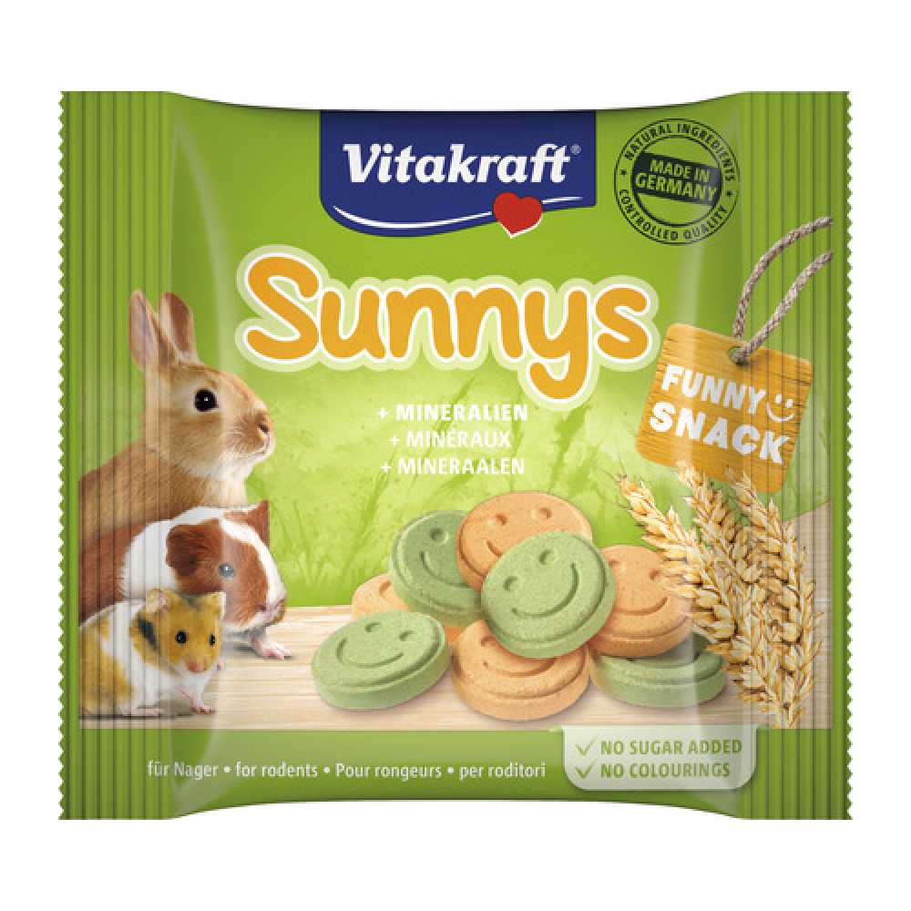 Vitakraft poslastica za glodare Sunnys 50g
Poslastica za sitne životinje
Obogaćena vitaminima
Pogodna i za izbirljive jedinke
Ne sadrži šećer, konzervanse, veštačke boje i pojačivače ukusa