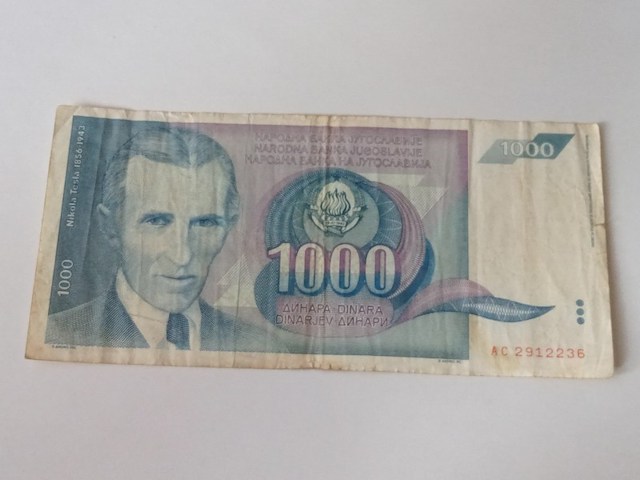 1000 Dinara 1991.g - SFRJ - Nikola Tesla -