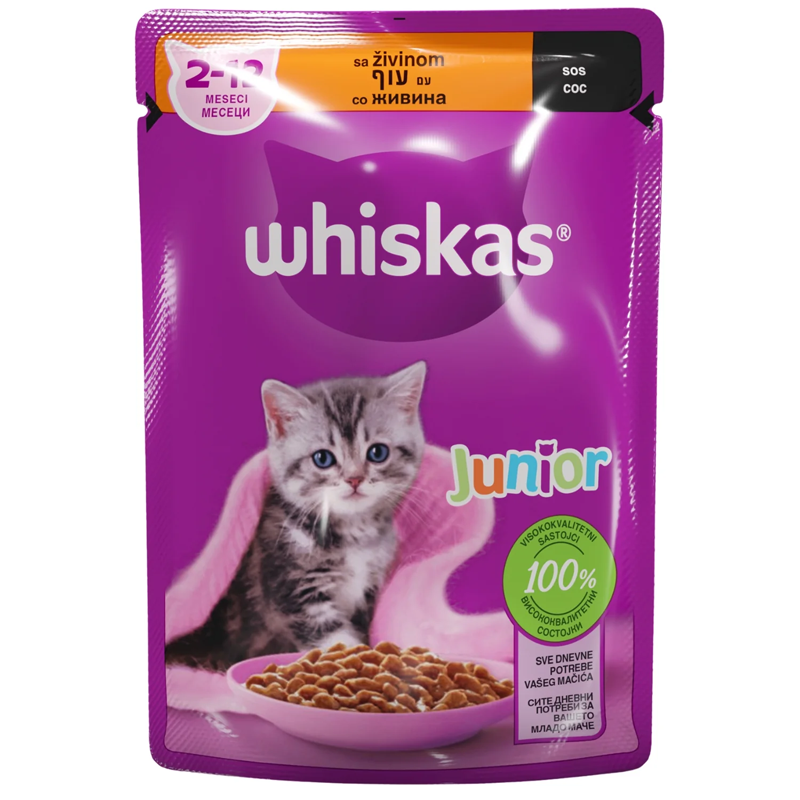 Whiskas kesica za macice junior, zivina u sosu, 2-12 meseci, 85gr