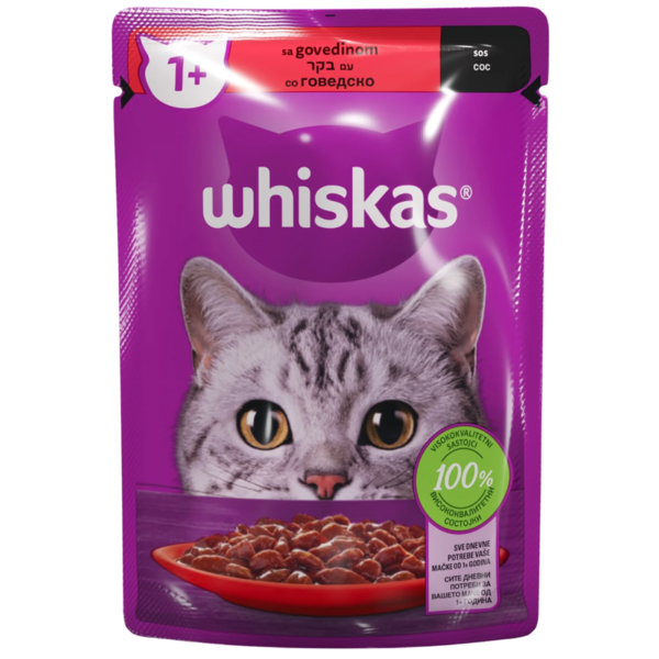 Whiskas kesica za macke adult, govedina u sosu, 1+godina, 85gr