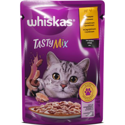 Whiskas kesica za macke TastyMix, jagnjetina i curetina u sosu, 85gr