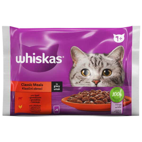 Whiskas multipack za macke adult klasican izbor u sosu (govedina i piletina), 1+ godina, 4x85gr