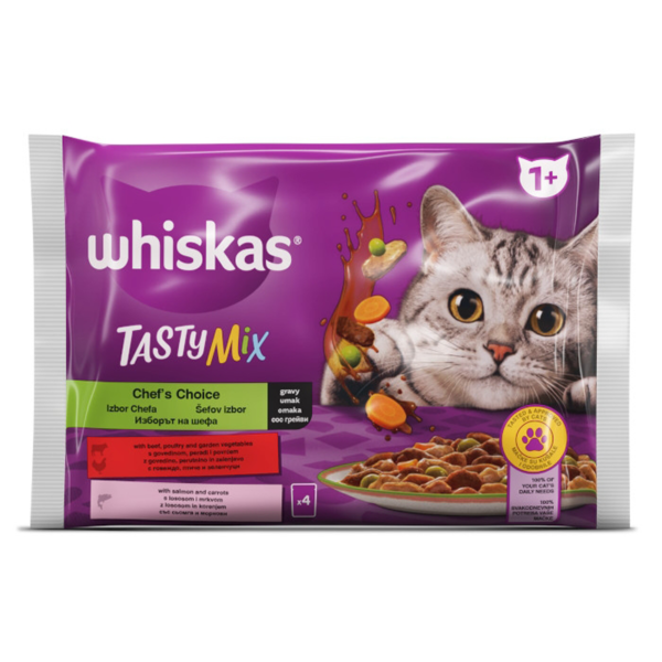 Whiskas TastyMix multipack za macke adult izbor kuvara u sosu (govedina, zivina i povrce) 4x85gr