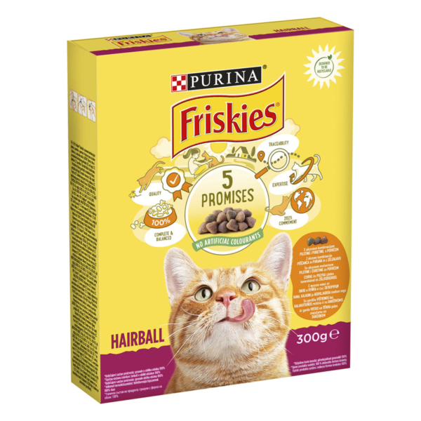 Friskies briketi za macke Hairball piletina i curetina sa povrcem 300gr