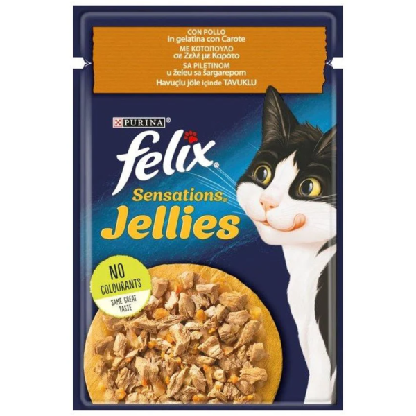 Felix Sensations Jellies kesica za macke, piletina u zeleu sa sargarepom, 85gr