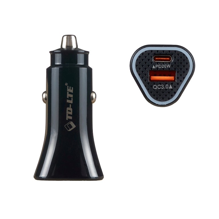 AUTO PUNJAČ TYPE C, TD-LTE TD-PC202 QC3.0 18W + PD 20W, CRNI