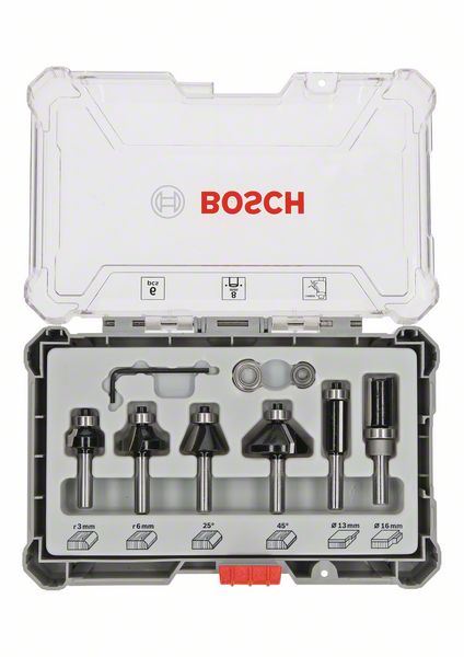 Komplet glodala, 6 komada, Trim&Edging držač od 8 mm Bosch 2607017469, 6-piece Trim i Edging Router Bit Set.