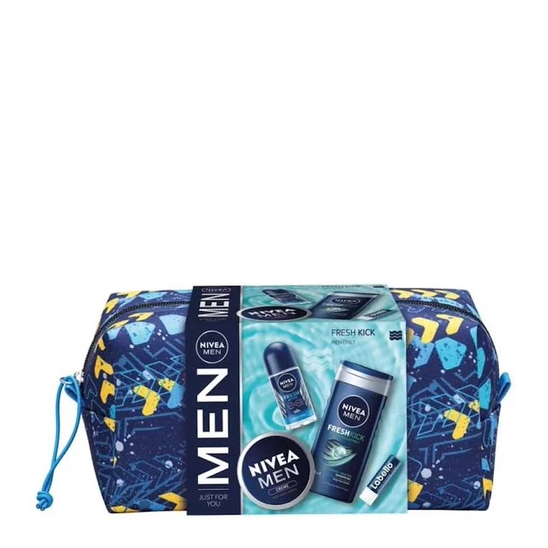 NIVEA SET MEN FRESH KICK (GEL ZA TUŠ.250ML+KREMA 150ML+ ROLL-ON 50ML)NESESER