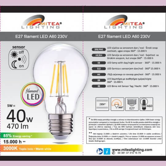 LED filament sijalica sa senzorom dan/noć
