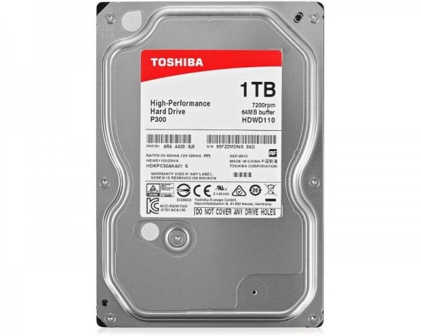 TOSHIBA 1TB 3.5'' SATA III 64MB 7.200rpm HDWD110UZSVA P300 series