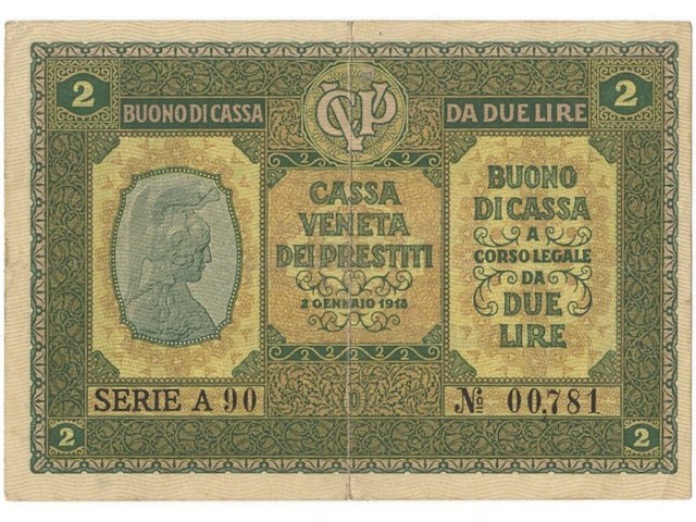 Italija 2 lire CASSA VENETA 1918