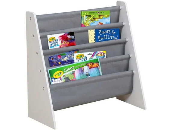 Kinder home Dečija polica za knjige i igračke, Organizator, Sekcija, Biblioteka za dečiju sobu - BELO/SIVA