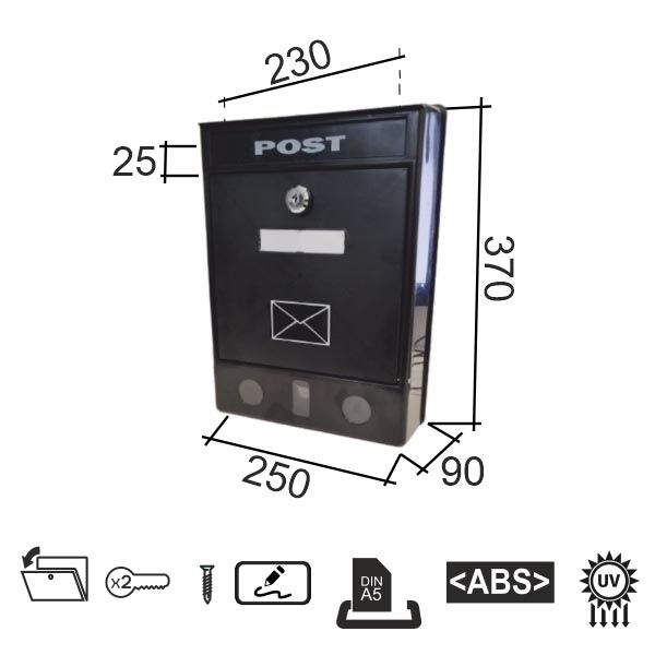 Poštansko sanduče POST Crna 250x370x90/230x25mm DP3