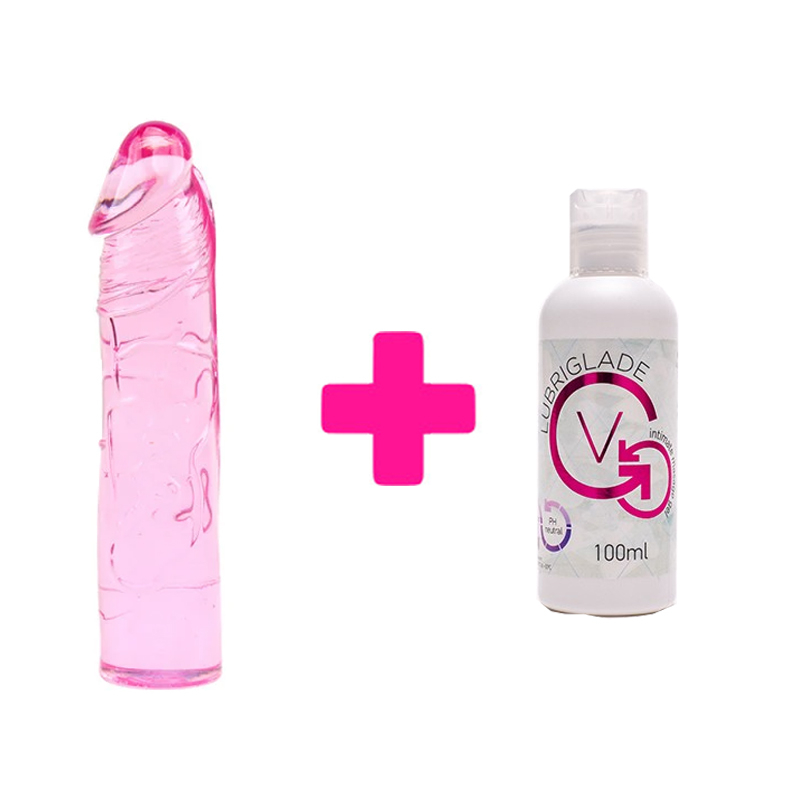 Roze TPE dildo 18cm i Lubrikant