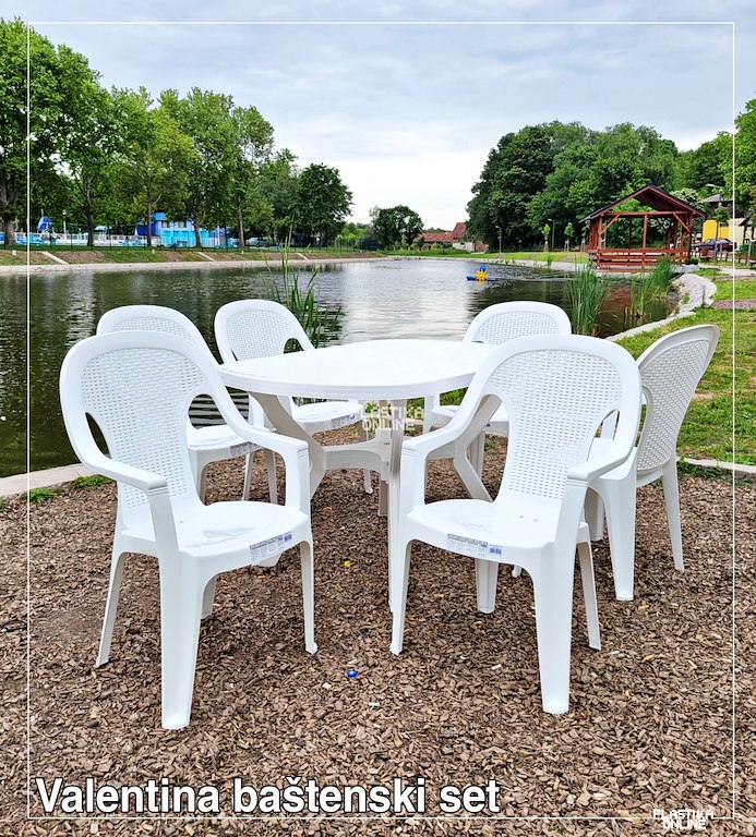 Baštenski set Valentina – Beli (120×80 i 6 stolica ratan povišeni naslon)