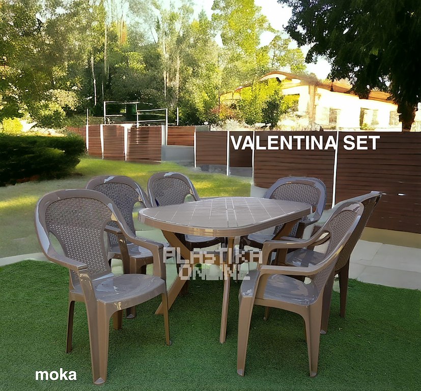 Baštenski set Valentina – Moka (120×80 i 6 stolica ratan povišeni naslon)