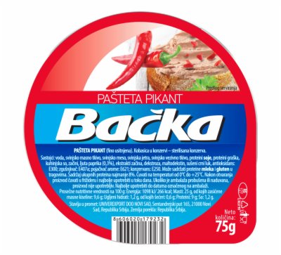 PASTETA PIKANT BACKA 75G
PASTETA PIKANT BACKA 75G