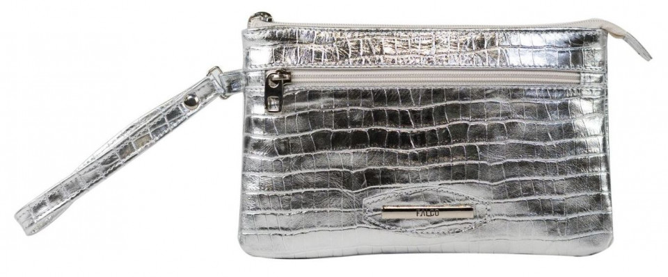Kroko srebrna kožna torbica za kozmetiku sa kožnom ručkom