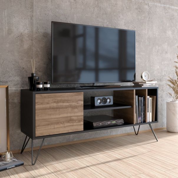 HANAH HOME TV polica Mistico Walnut, crna