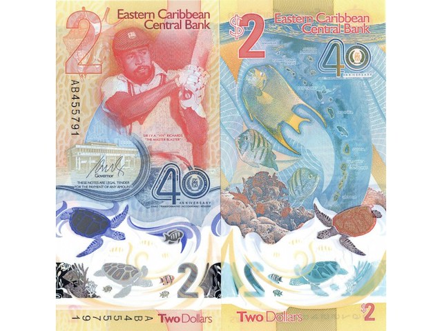 EAST CARIBBEAN Istočni Caribi 2 Dollars 2024 UNC, Polym