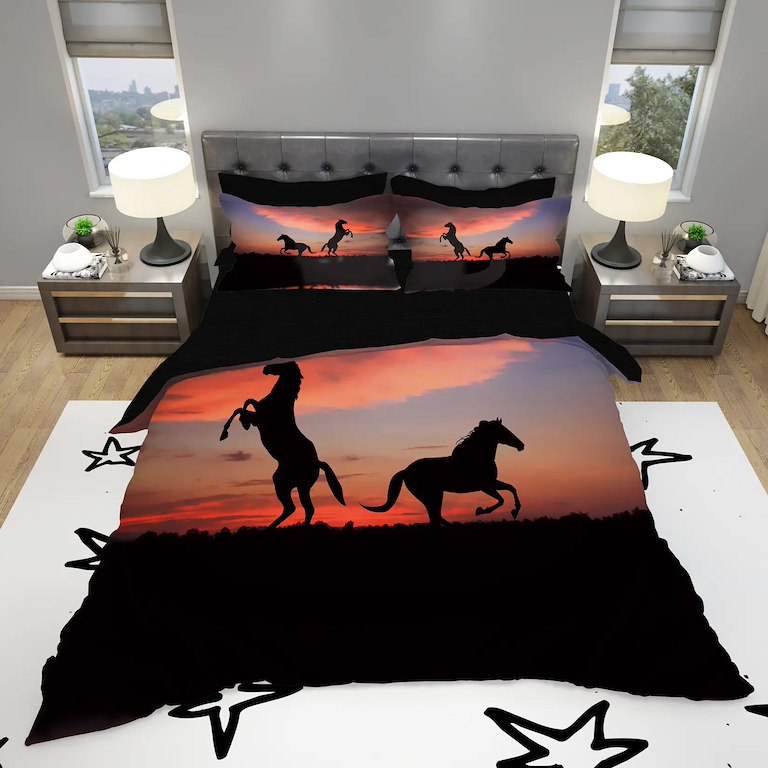 MEY HOME Horses sunset 3D Posteljina za bračni krevet, 200x220