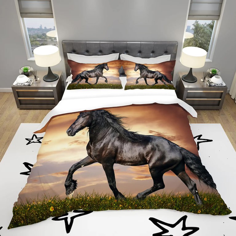 MEY HOME Black horse 3D Posteljina za bračni krevet, 200x220