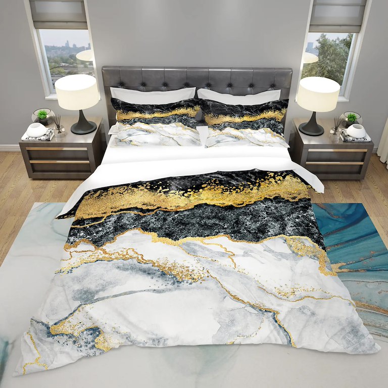 MEY HOME White & gold marble 3D Posteljina za bračni krevet, 200x220