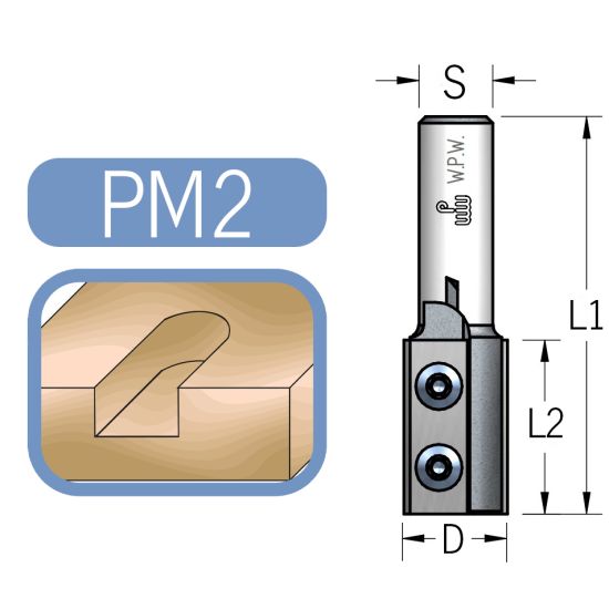 Ravno glodalo sa izmenjivim pločicama, dvopero, prečnik 15mm, dužina reznog dela 30mm, prihvat 12mm WPW PM25152