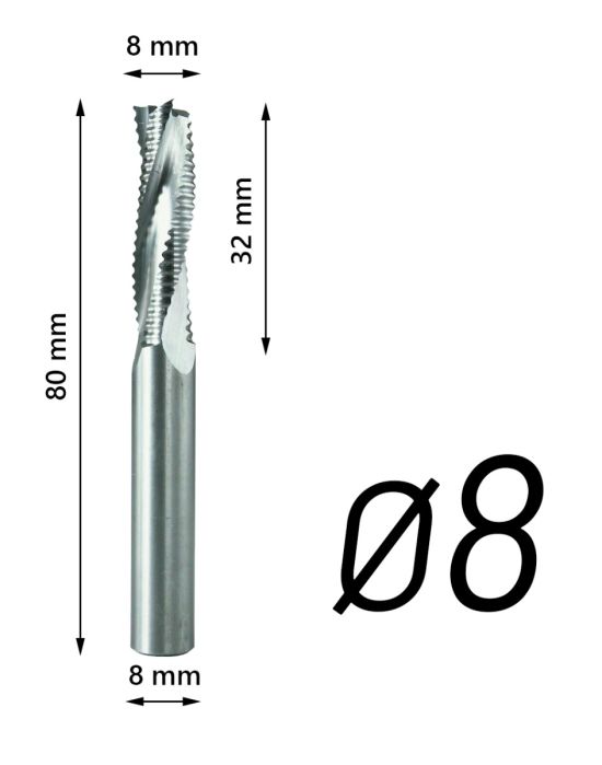 Spiralno tropero CNC glodalo velike brzine sečenja za grublje radove 8mm x 32/80 prihvat 8mm FUL 9N.080.A