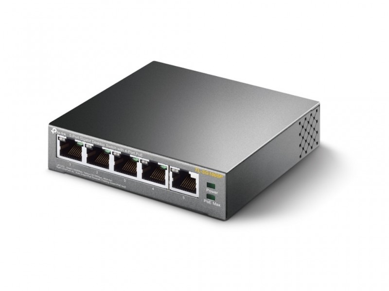 TP-LINK PoE Gigabit Switch 5x Gigabit port (4x PoE port), 56W PoE napajanje, metalno kuciste (TL-SG1005P)