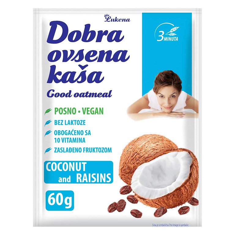 Dobra kaša ovsena regular kokos&suvo grožđe 60g dobra