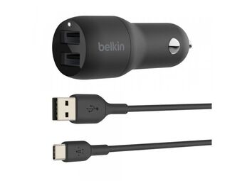 BELKIN Auto punjač CCE001BT1MBK 2xUSB-A+kabl USB-A na USB-C/ crna