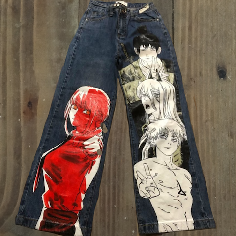 Chainsaw man ručno oslikane pantalone