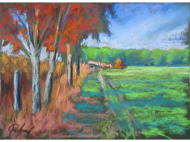 Salaš u daljini - pastel 25 x 35 cm.