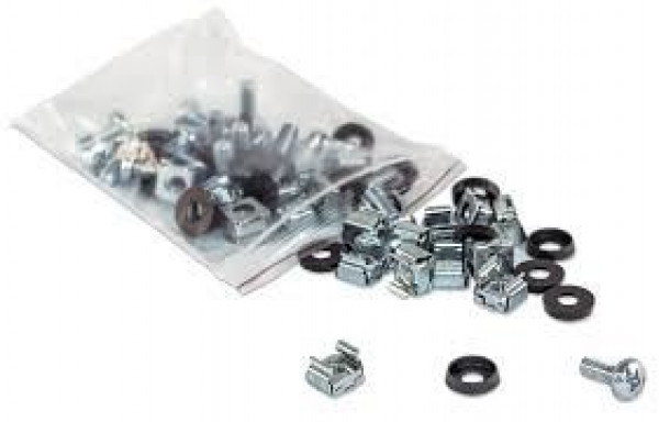 INT Cage Nut Set, 50x M6 cage nuts, 50x M6 screws, 50x Plastic Washers