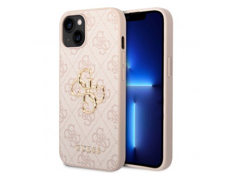 GUESS MASKA ZA IPHONE 15 LEATHER 4G METAL LOGO PINK