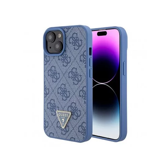 GUESS MASKA ZA IPHONE 15 LEATHER 4G TRIANGLE STRASS BLUE CENA