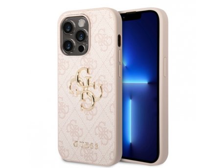 GUESS MASKA ZA IPHONE 15 PRO LEATHER 4G METAL LOGO PINK