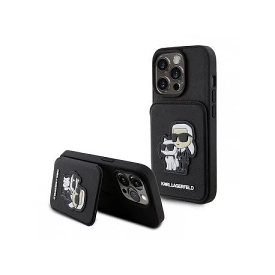 KARL LAGERFELD MASKA ZA IPHONE 15 PRO SAFFIANO CARDSLOTS AND STAND K&C PATCH BLACK CENA