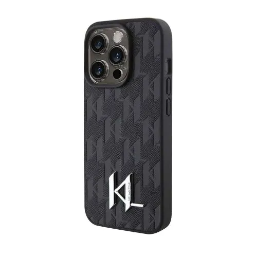 Futrola - maska Karl Lagerfeld Leather Case With Hot Stamping Monogram And Kl Metal Logo za iPhone 15 Pro Max (6.7) crna Full Original (KLHCP15XPKLPKLK) (MS)