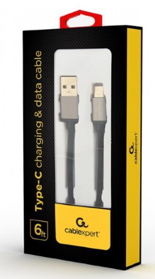 CCB-mUSB2B-AMCM-6 Gembird Cotton braided Type-C USB cable with metal connectors, 1.8 m, black A