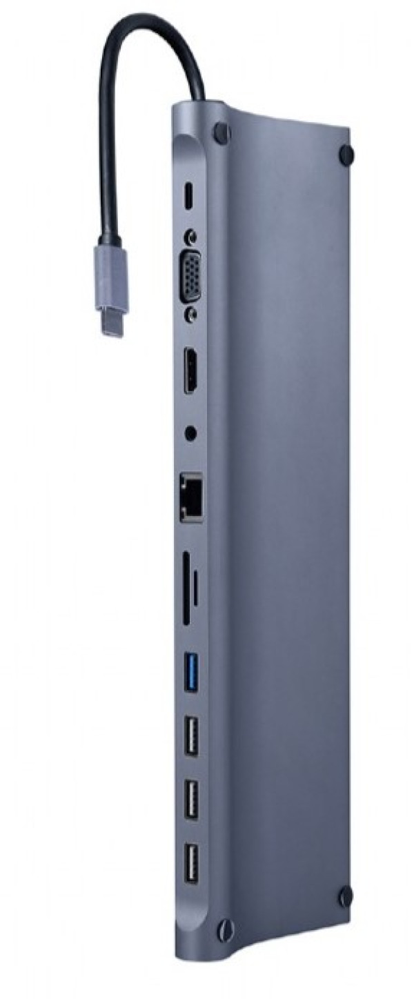 A-CM-COMBO11-01 Gembird USB Type-C 11-in-1 multi adapter USB hub+HDMI+VGA+PD+card reader+LAN+3,5mm A