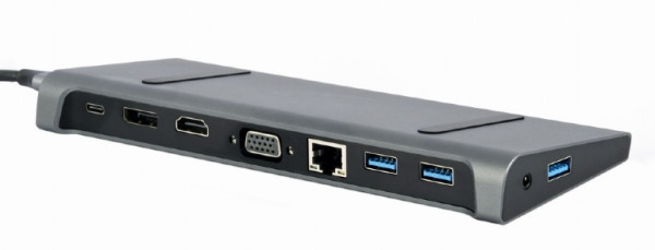 A-CM-COMBO9-02 Gembird USB type-C 9-u-1 adapter Hub3.0 + HDMI + DisplayPort + VGA + PD + LAN A