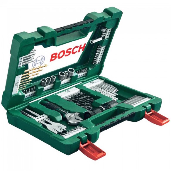 Bosch 83-delni V-Line TiN set burgija i bitova sa LED baterijskom lampom i francuskim ključem, 2607017193