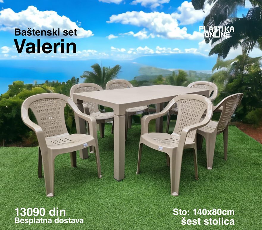 Baštenski set Valerin svetla moka (sto Orfeo 140×80 i 6 stolica Valerija)