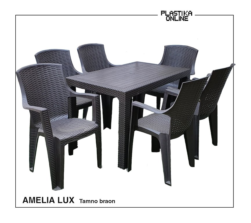 Baštenski set Amelia lux – Tamno braon (6 stolica i sto)