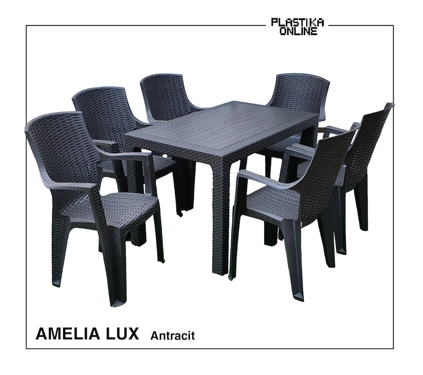 Baštenski set Amelia lux – Antracit (6 stolica i sto)